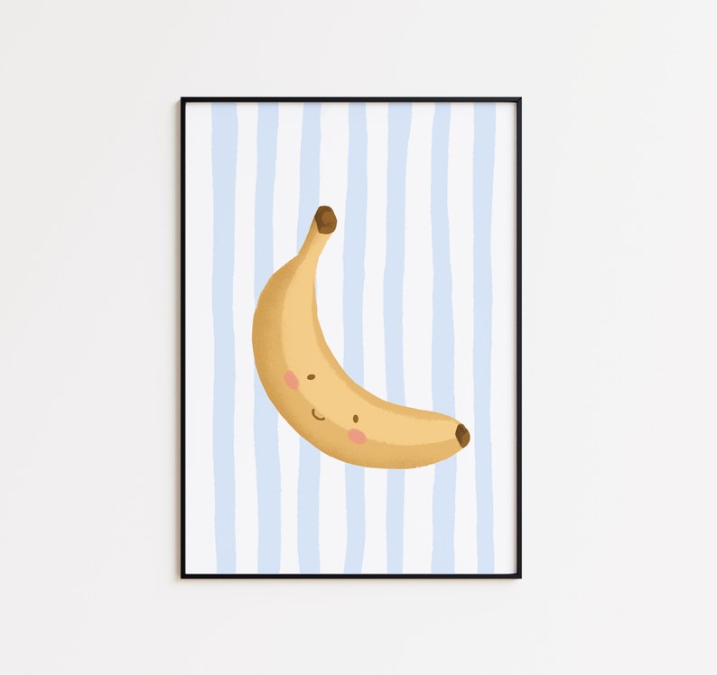Banana Poster Blue Stripes I Fruit Poster, Healthy Eating, Food Poster ...