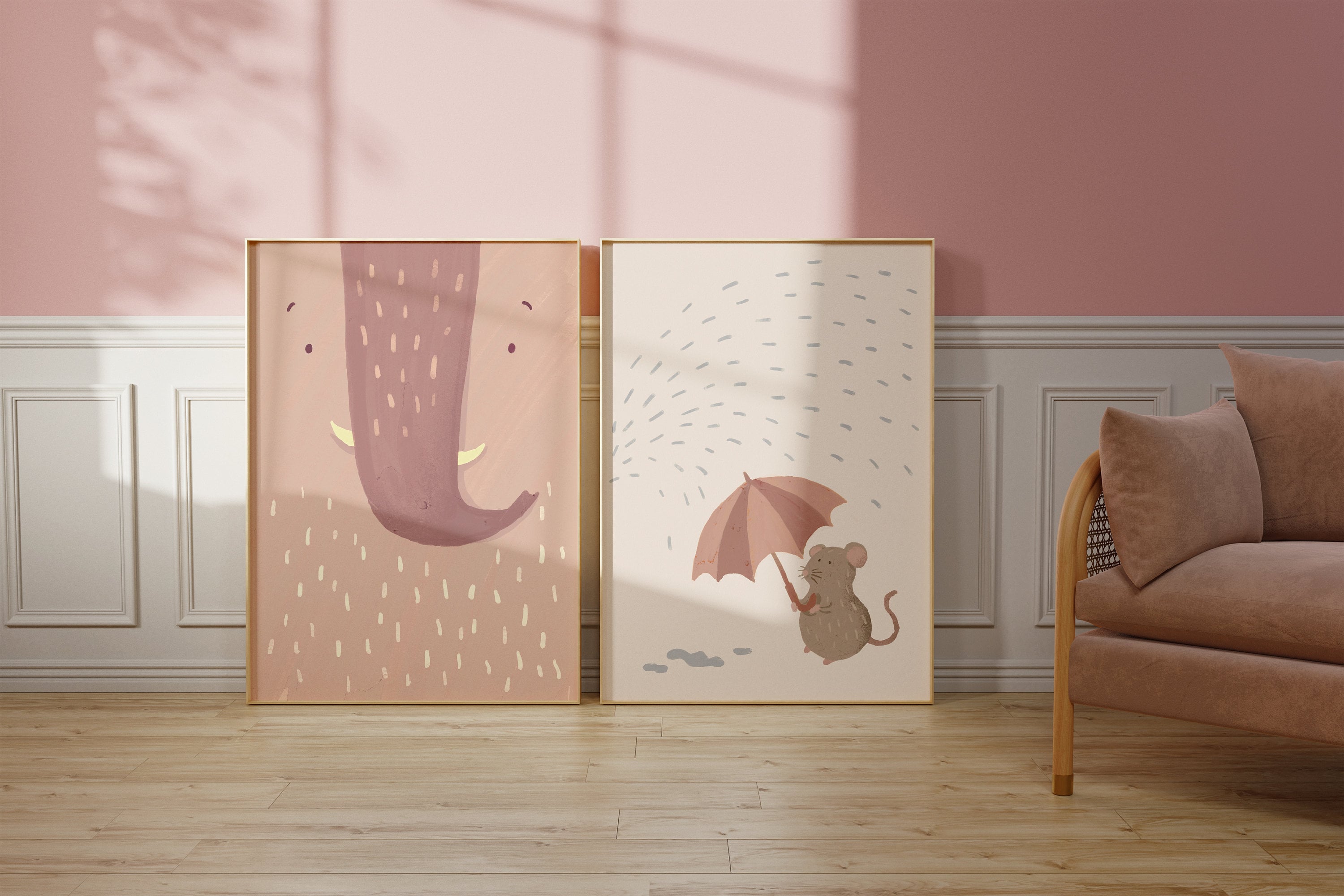 Enno Elephant and Mattis Mouse Poster Old Pink I Earth Tones, Children ...
