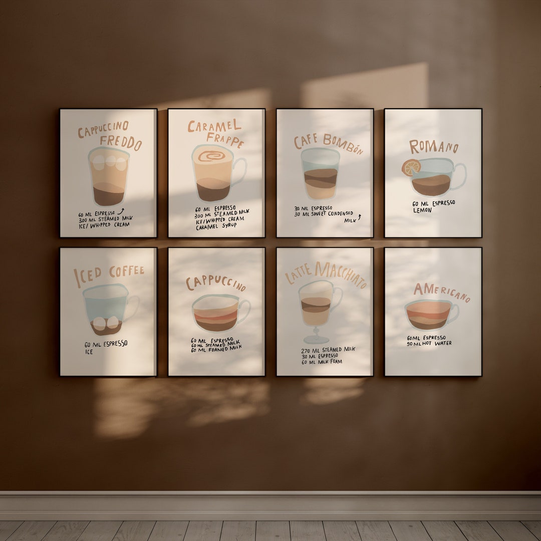 Coffee Love 8 Poster Set Print I Coffee Poster, Kitchen Poster, Coffee ...