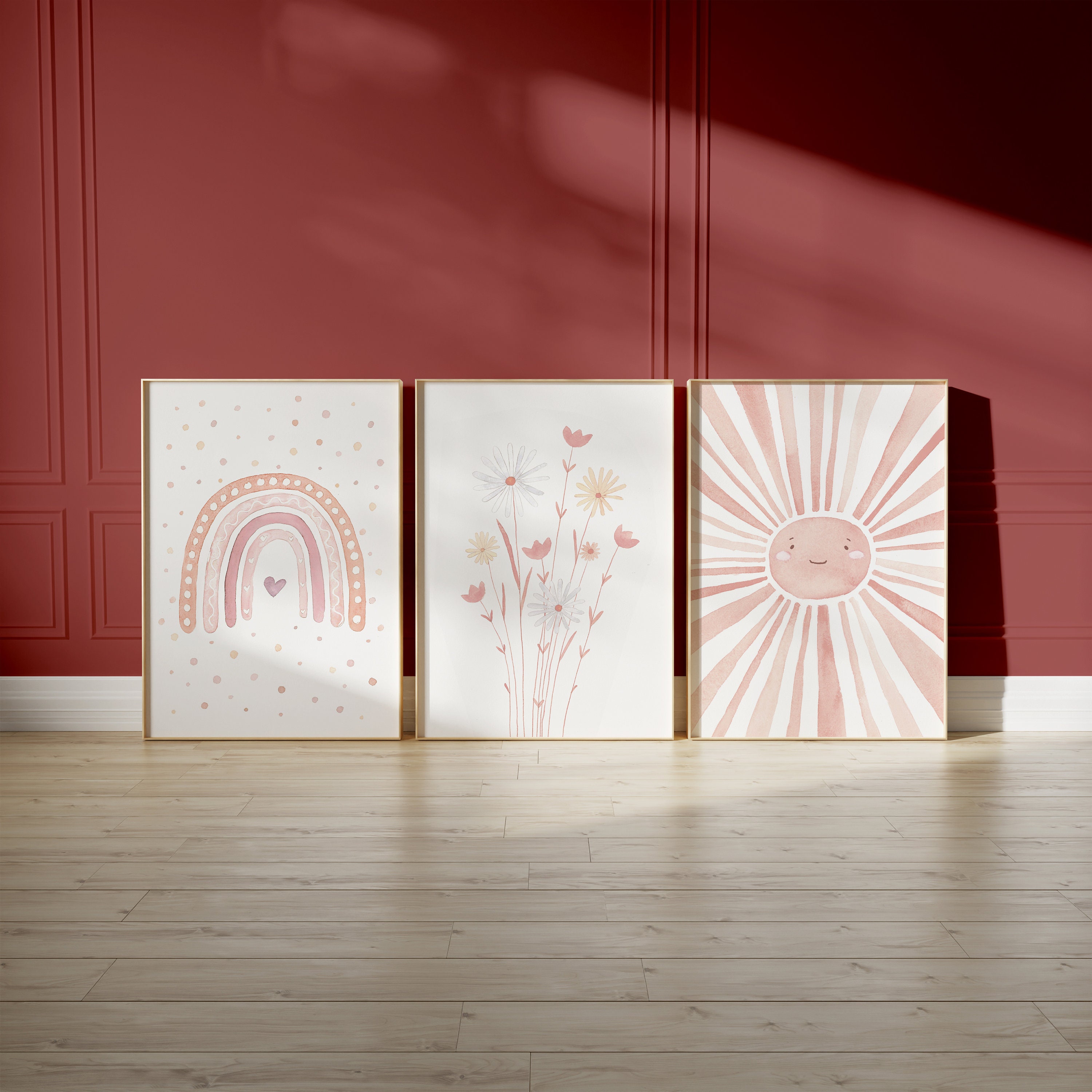 Rob Rainbow Watercolor Poster Set Old Pink I Rainbow Poster, Sun Poster ...