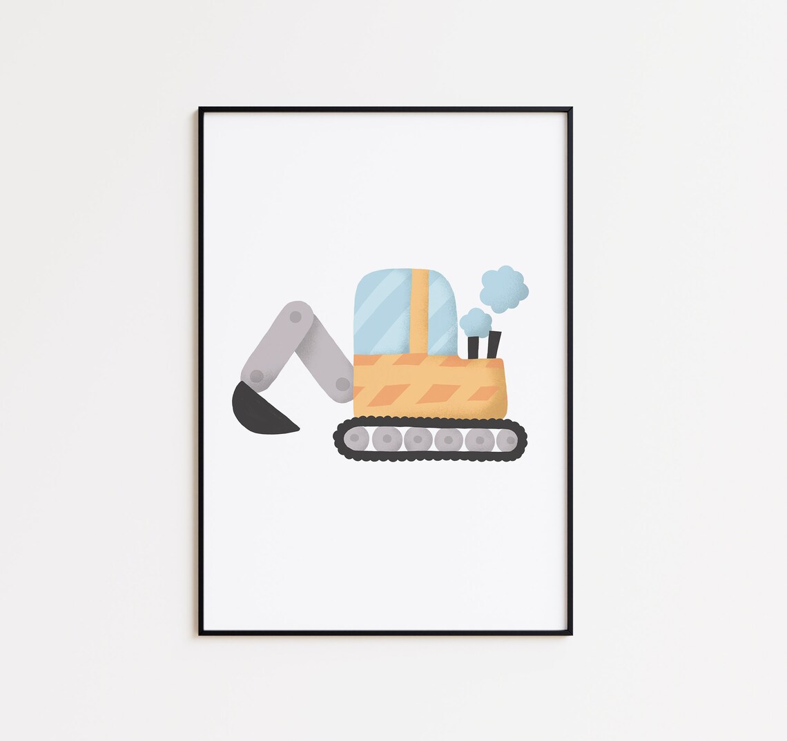 Bagger Poster I Baustelle Poster, Fahrzeug Poster, Bauarbeiter Poster ...