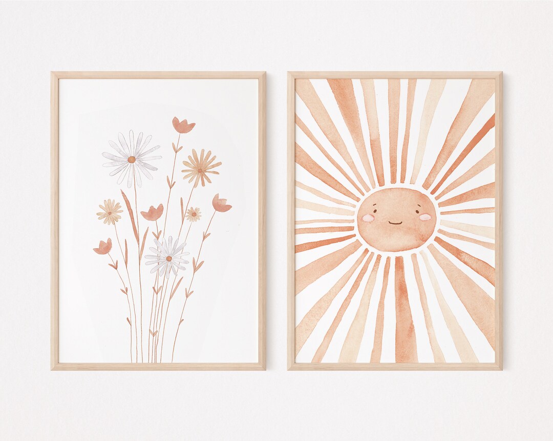 Samuel Sunshine Watercolor Poster Set Brown I Rainbow Poster, Sun ...