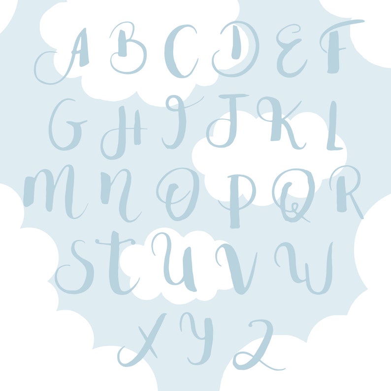 Personalized Cloud Poster Letter Set Blue I Poster Gift, Baby Room ...