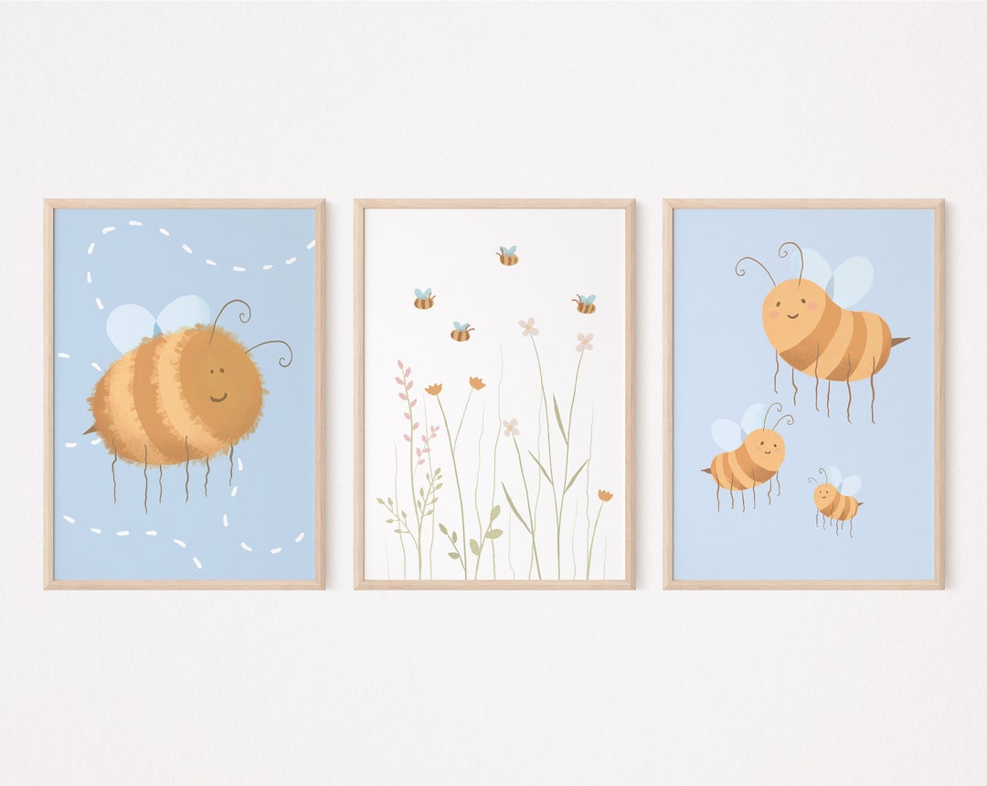 Bees Bumblebee Flower Poster Set Blue I Bee Poster, Bee Poster ...
