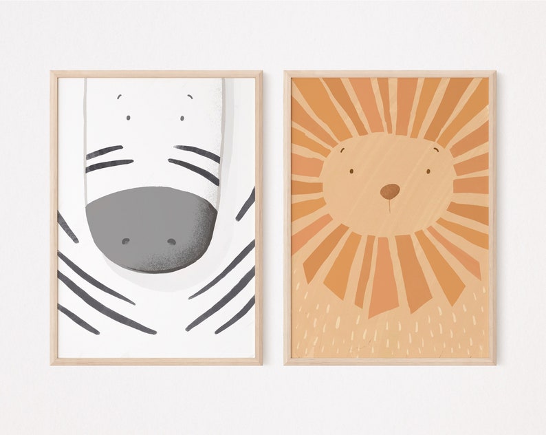 Safari Set Leo Lion and Zara Zebra Poster I Jungle, Children's Room ...