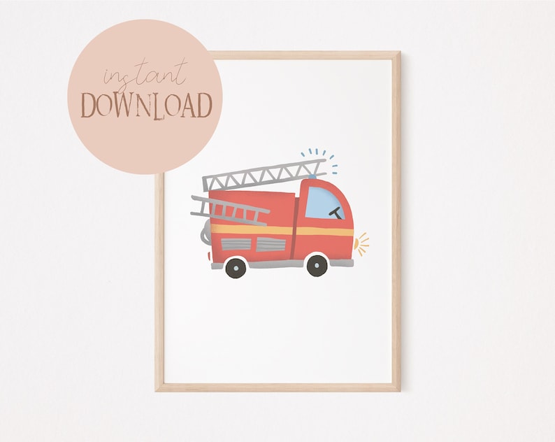Fire Department Poster I Fire Truck Poster, Baby Room Fire Engine ...