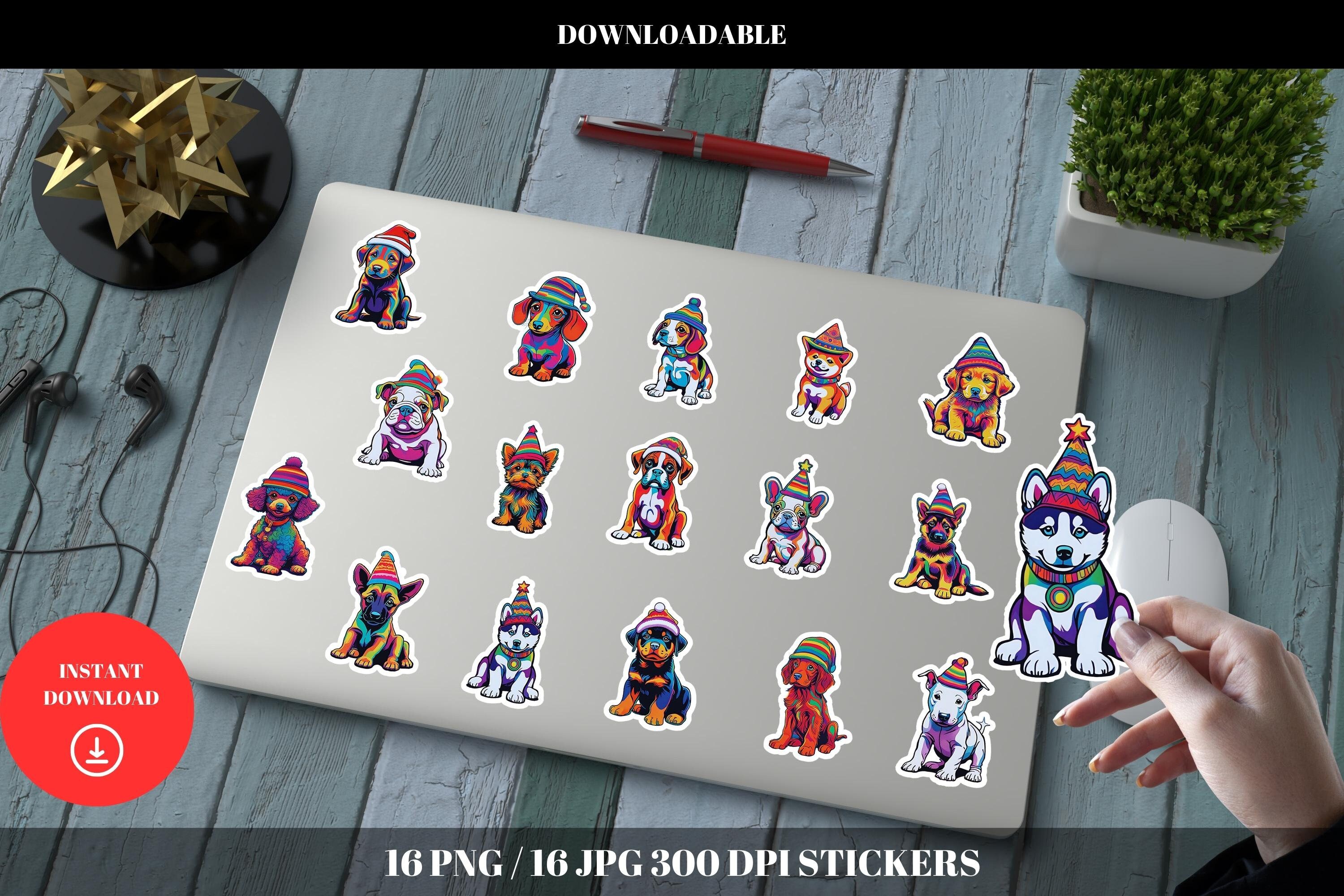 16x Cute Puppy: Print and Cut Digital PNG Sticker Sheets, 16 Different ...