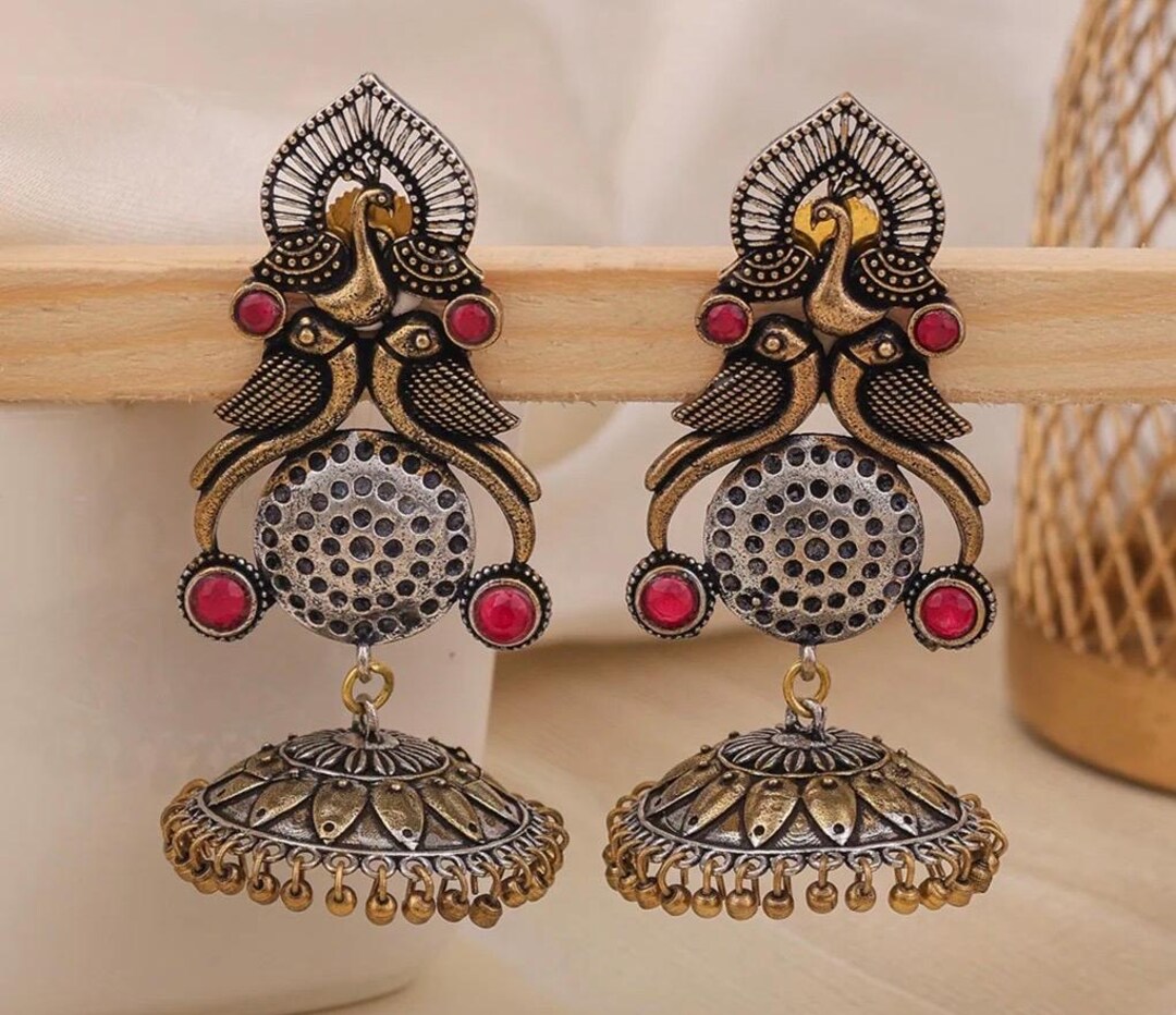 Dual Tone Antique Dangler Fusion Earrings With Animal Motif, Silver ...