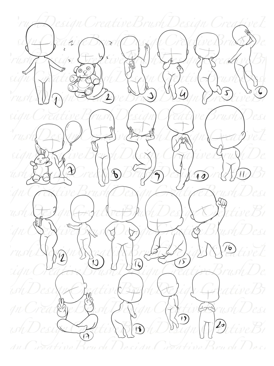 40 Chibi Body Stamps for Procreate, Chibi Poses Procreate, Chibi ...