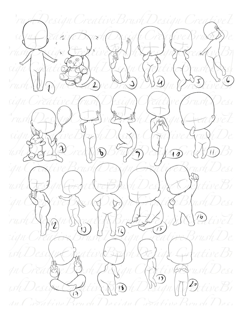 40 Chibi Body Stamps for Procreate, Chibi Poses Procreate, Chibi ...