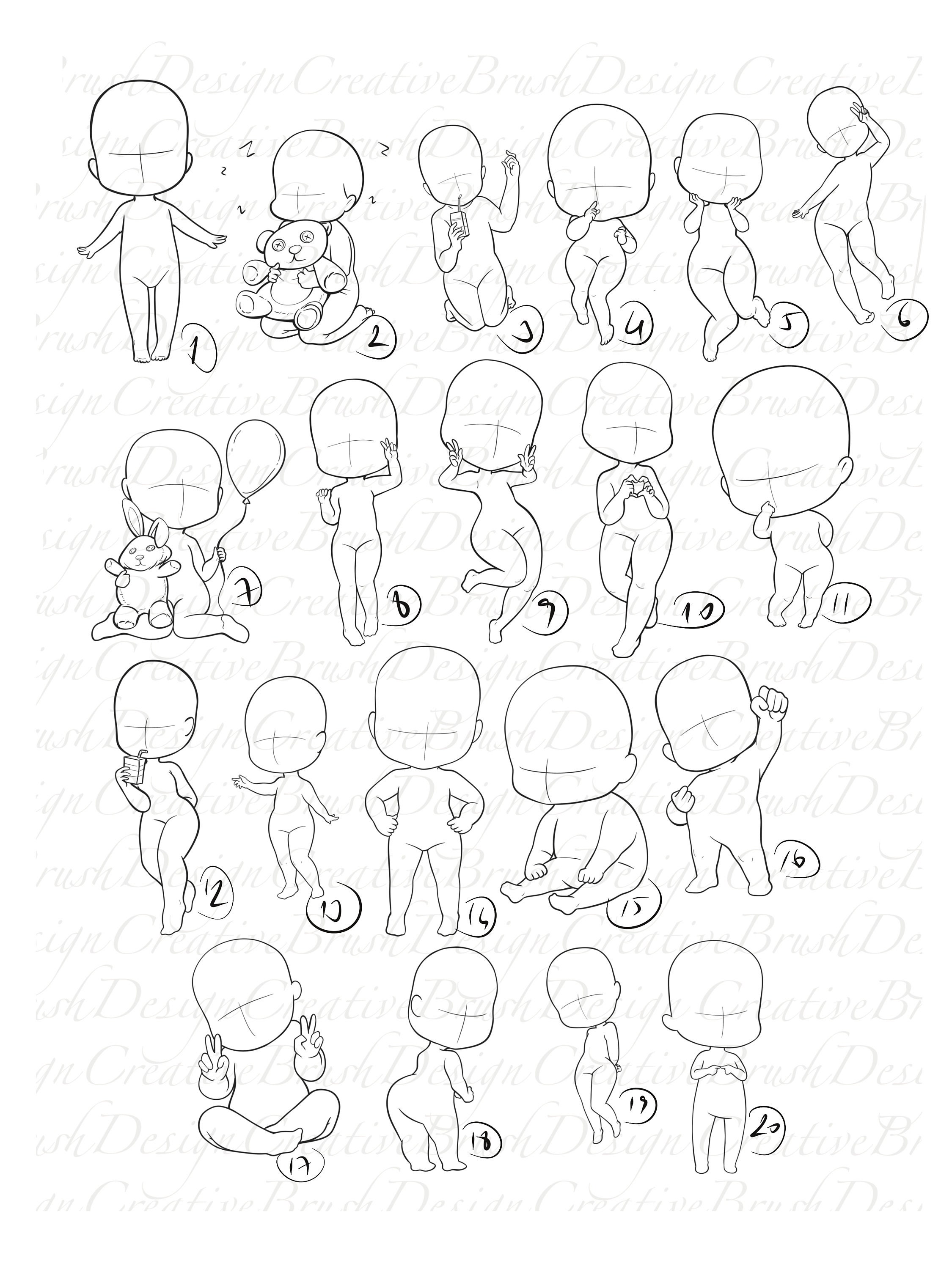 40 Chibi Body Stamps for Procreate, Chibi Poses Procreate, Chibi ...