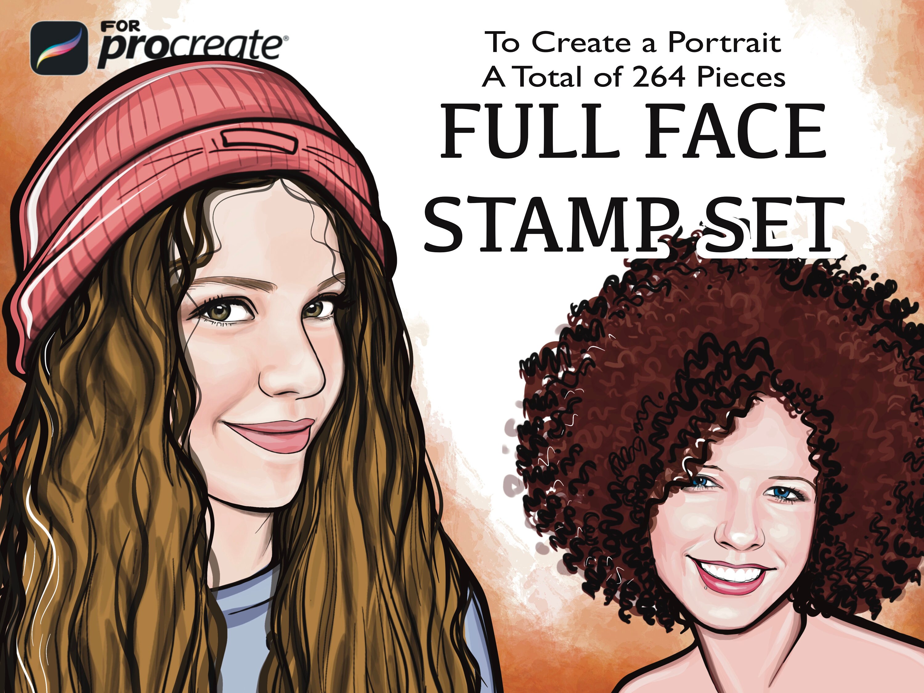 Full Set of Portrait Stamps for Procreate / Nose, Eye, Lip and Hair ...