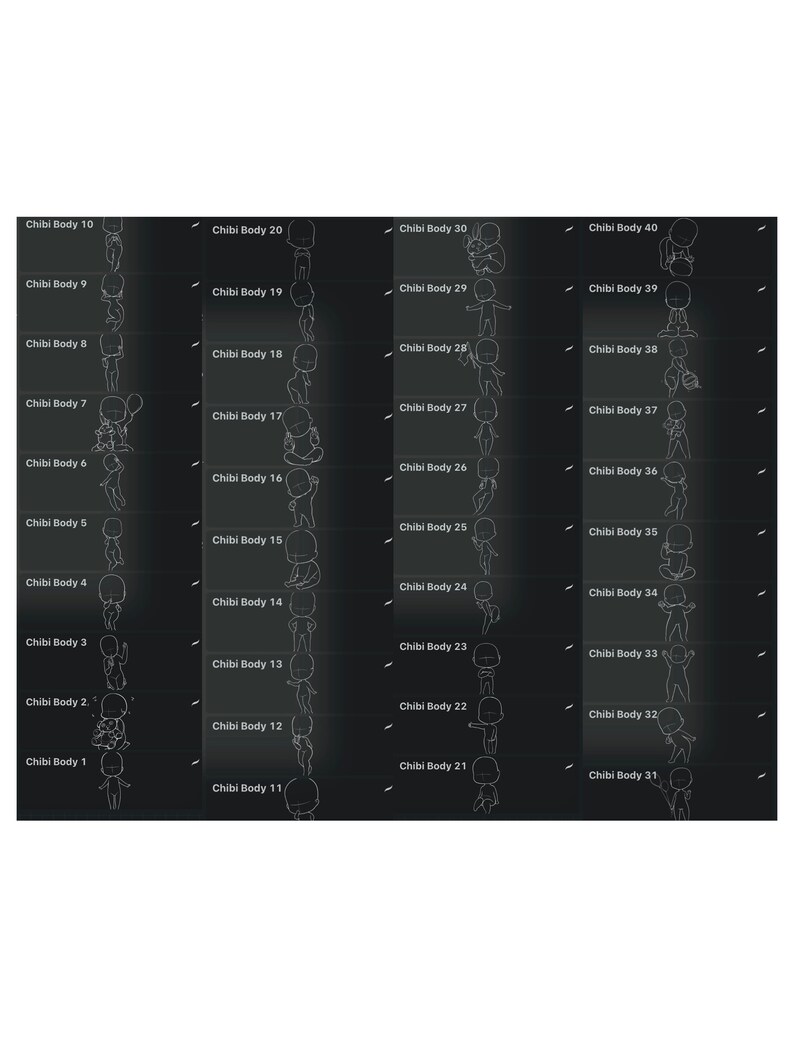 40 Chibi Body Stamp, Procreate Chibi Guide Brushes, Anime Body Stamps ...