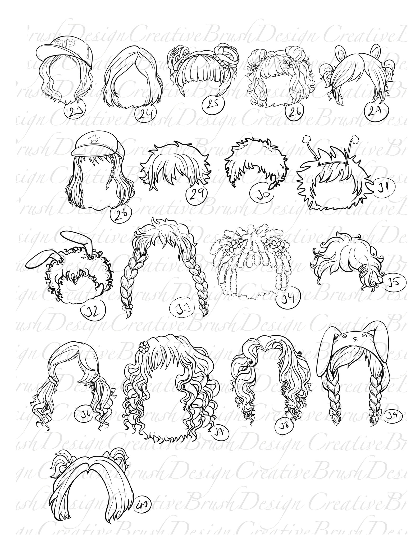 Chibi Hair Stamps for Procreate, Chibi Features Procreate, Anime Brush ...