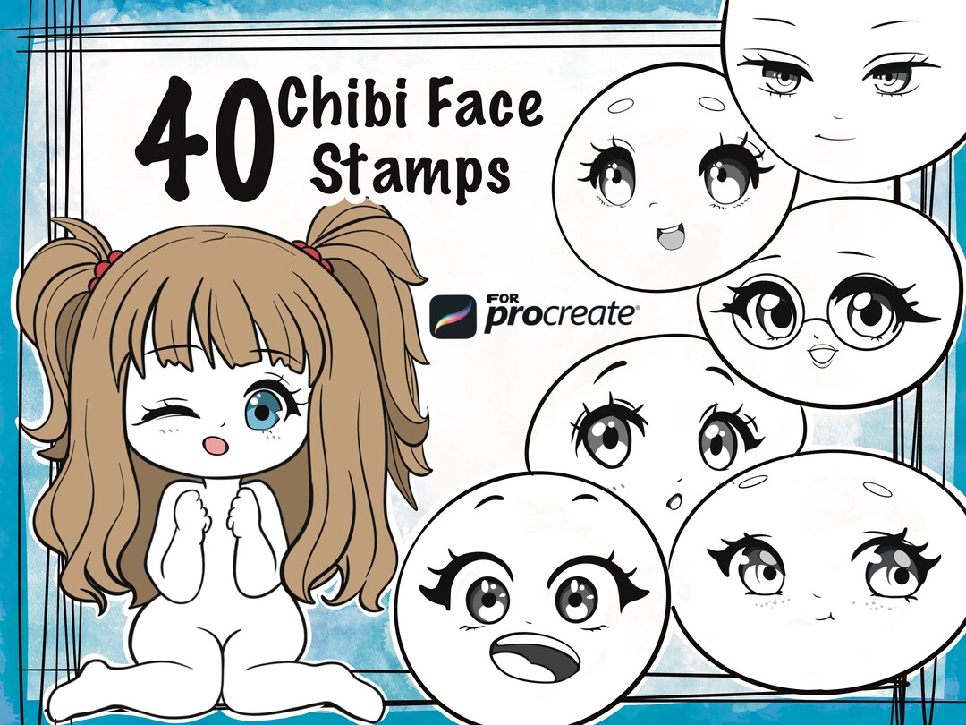 Chibi Face Brushes for Procreate, Anime Emotion Faces Stamps, Hand ...
