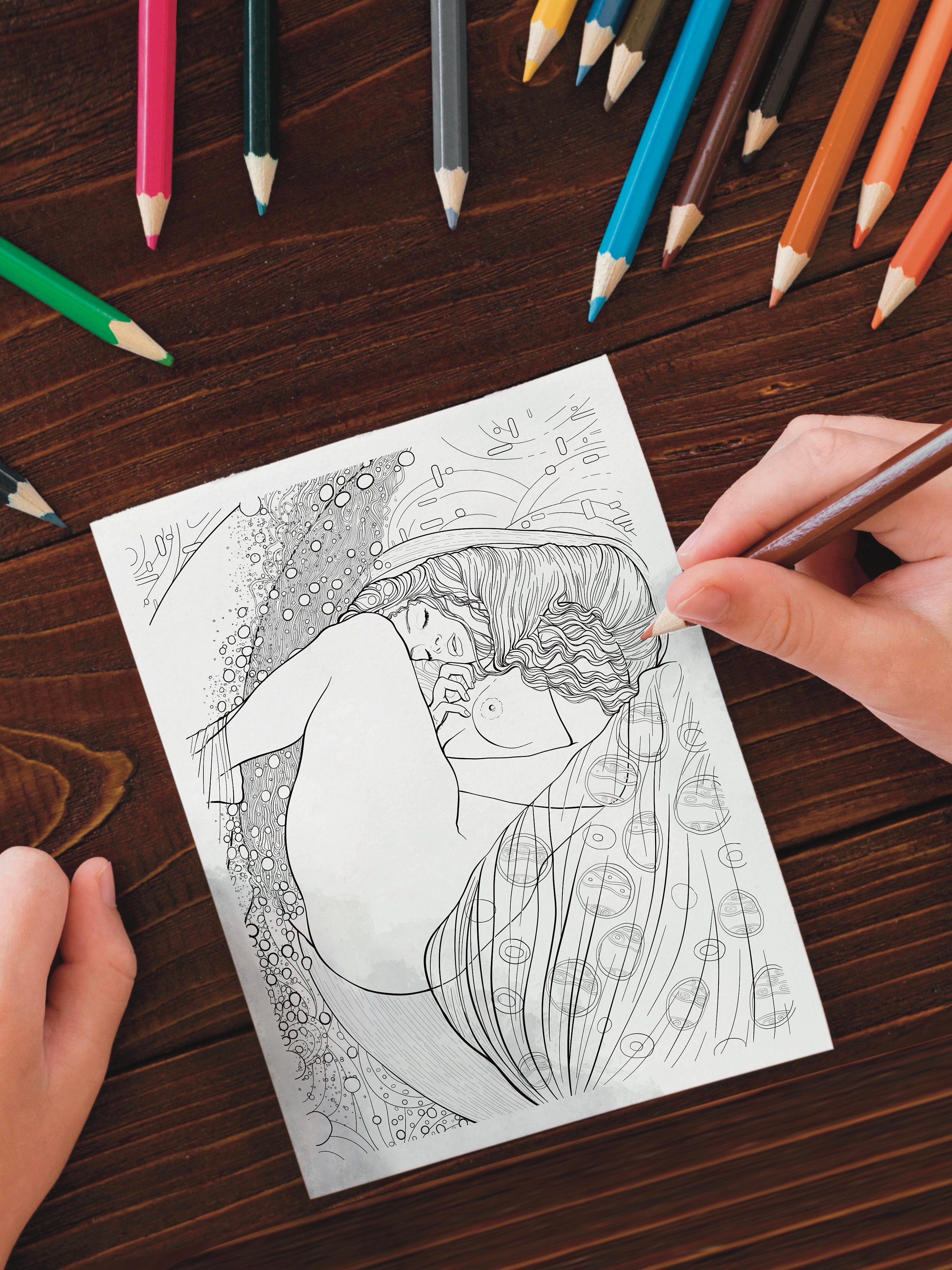 Gustav Klimt “danae” Coloring Page, Art Line Printable Coloring Page ...