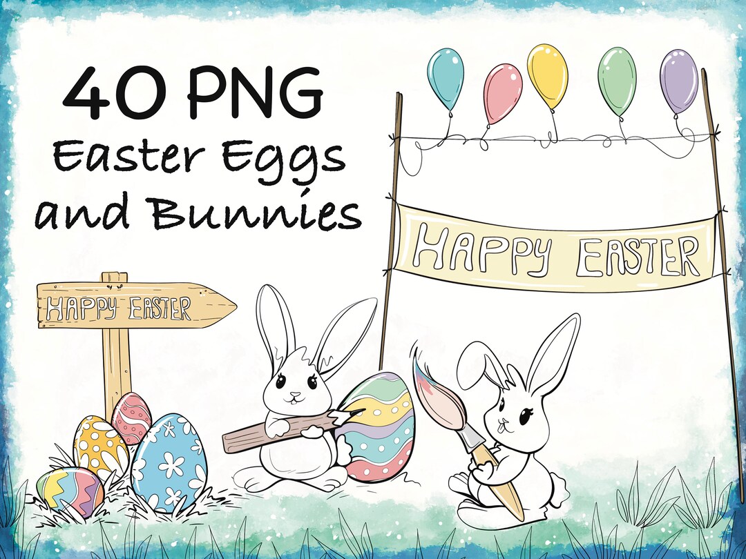 Cute Easter Bunny PNG, Canva Easter Bundle, Sketch Drawing Easter ...
