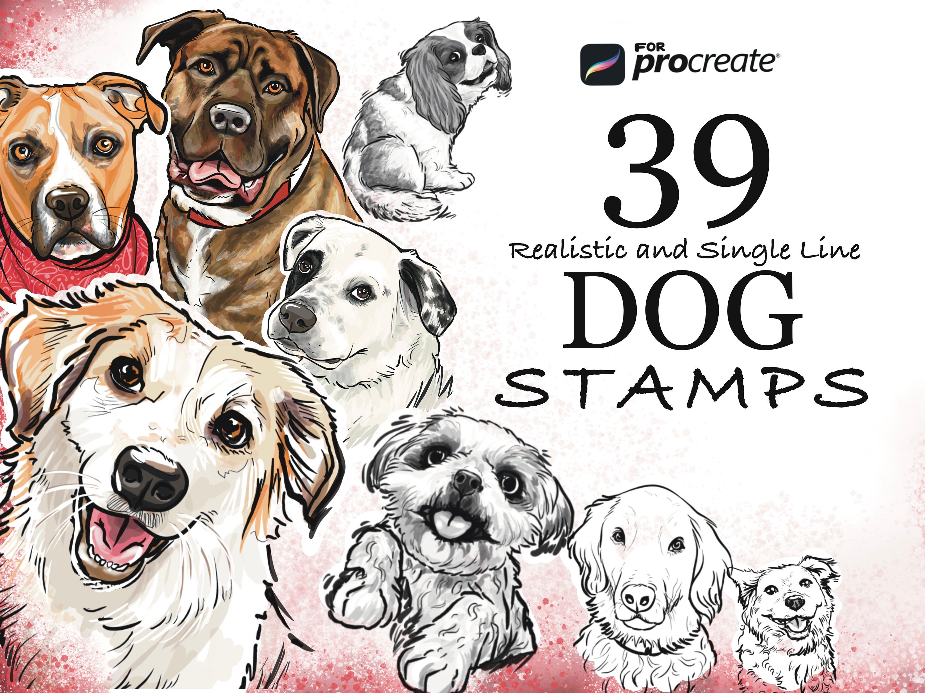 Dog Stamps for Procreate, Digital Dog Brushes, Realistic Dog Drawing ...