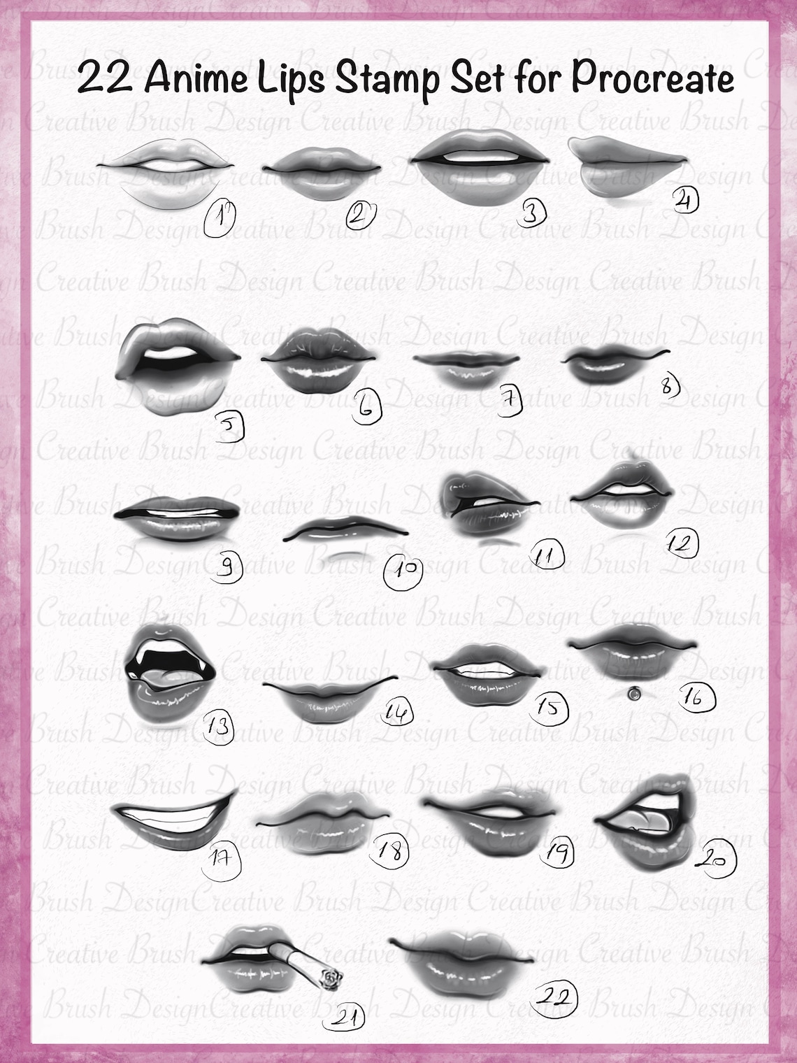 Anime Lips Stamp, Procreate Anime Lip Brushes, Lips Drawing for ...