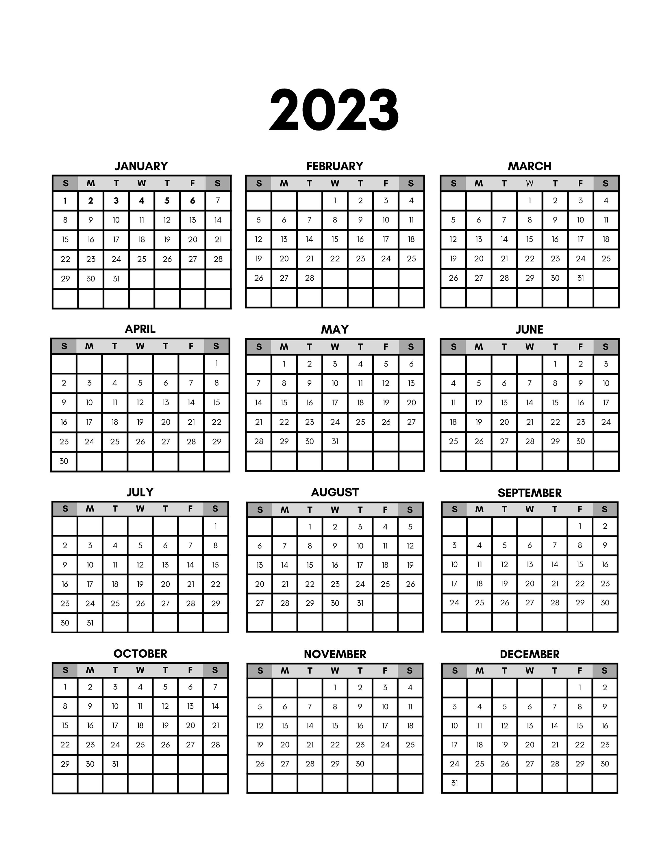 2023 Yearly Calendar With All Months on One Page - Etsy
