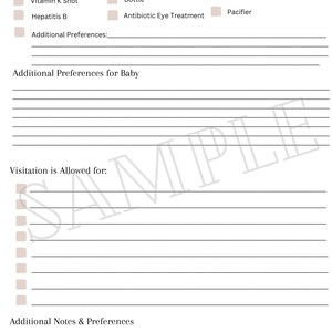 Downloadable Birth Plan for Birth Center Template | Birth Preferences ...