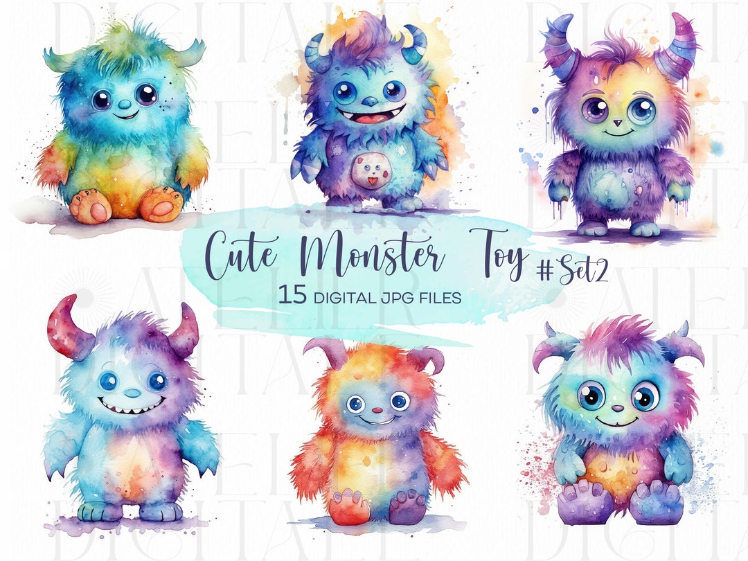 Cute Baby Monster Clipart Monsters Watercolour Clipart Bundle - Etsy