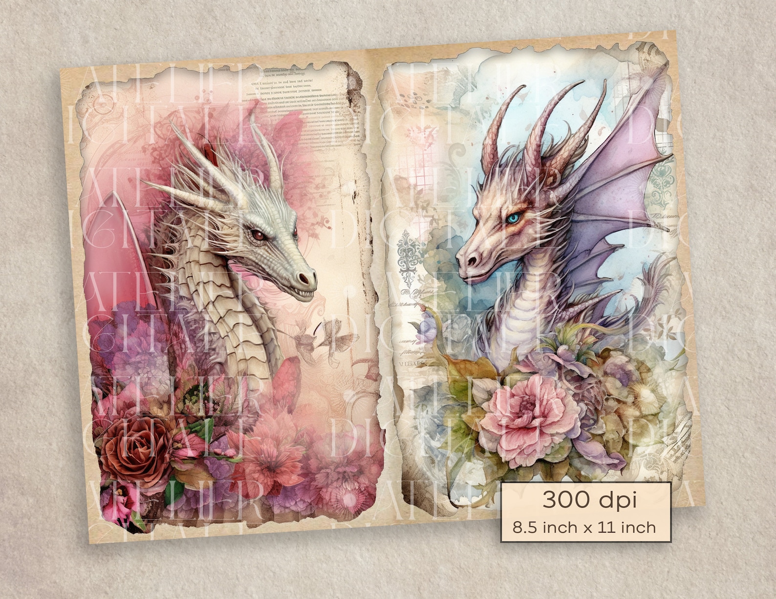 Dragon Journal Pages, Mystical Dragon, Junk Journal Kit, Blue, Fantasy ...