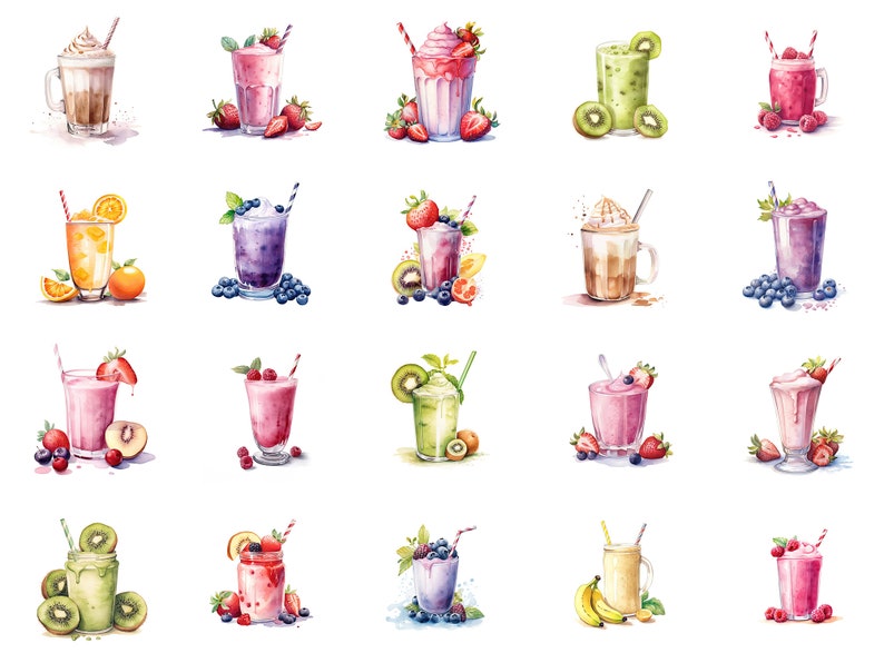 Watercolor Smoothie, Clipart Illustrations With Commercial License ...