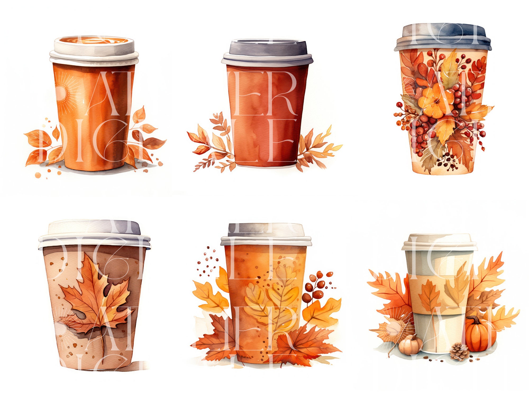 Watercolor Coffee Clipart, Cozy Autumn Clipart, Fall Clipart ...
