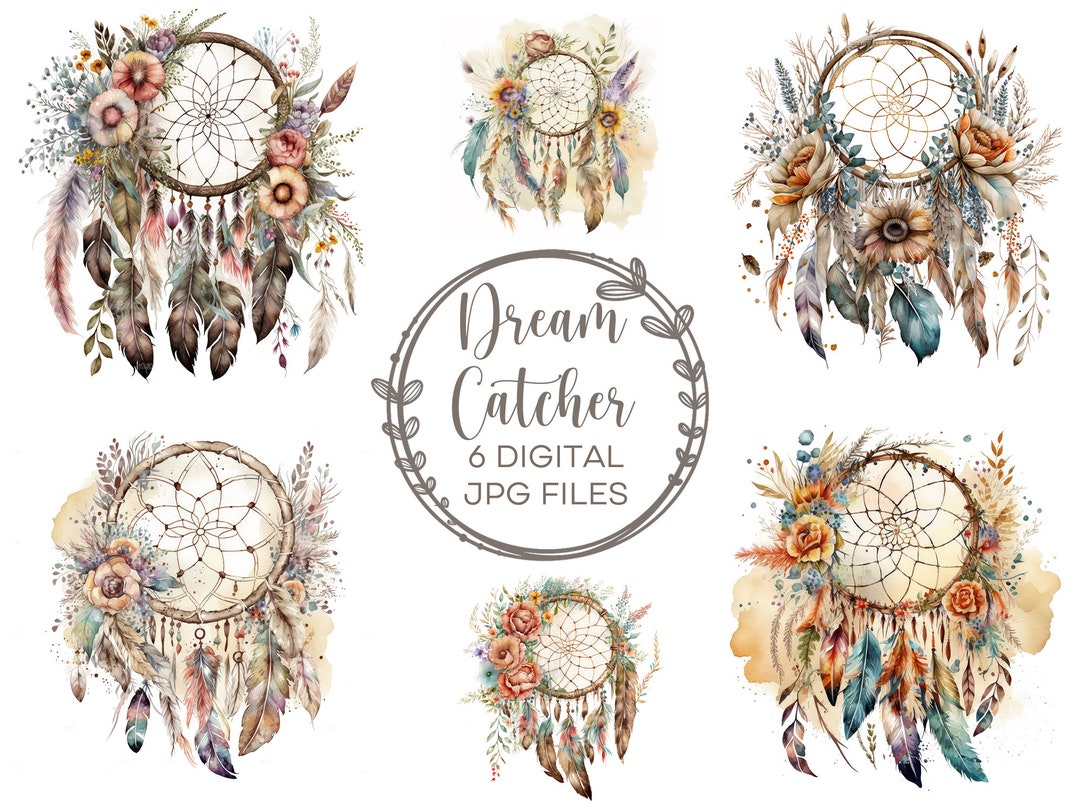 Watercolor Boho Dream Catcher Clipart, Boho Clipart, Flower Dream ...