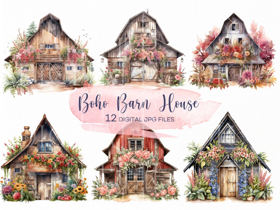 Boho Farmhouse Clipart Bundle Barn House Rustic Country - Etsy