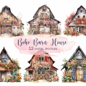 Boho Farmhouse Clipart Bundle Barn House Rustic Country - Etsy