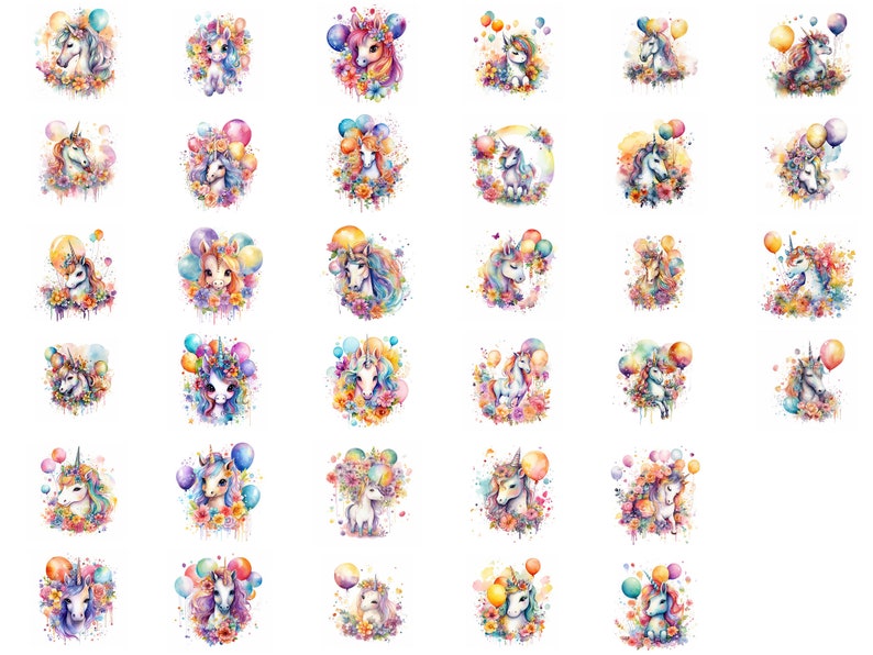34 Unicorn Clipart Digital Paper Craft Watercolor Clipart - Etsy
