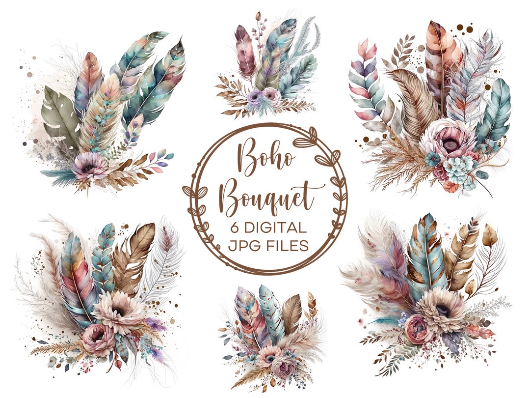 Watercolor Boho Floral Clipart Flower Boho Wedding JPG - Etsy