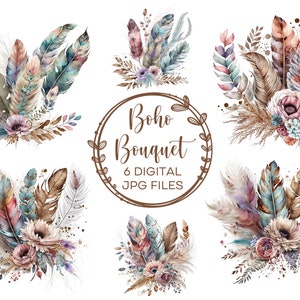 Watercolor Boho Floral Clipart Flower Boho Wedding JPG Bohemian Bridal ...