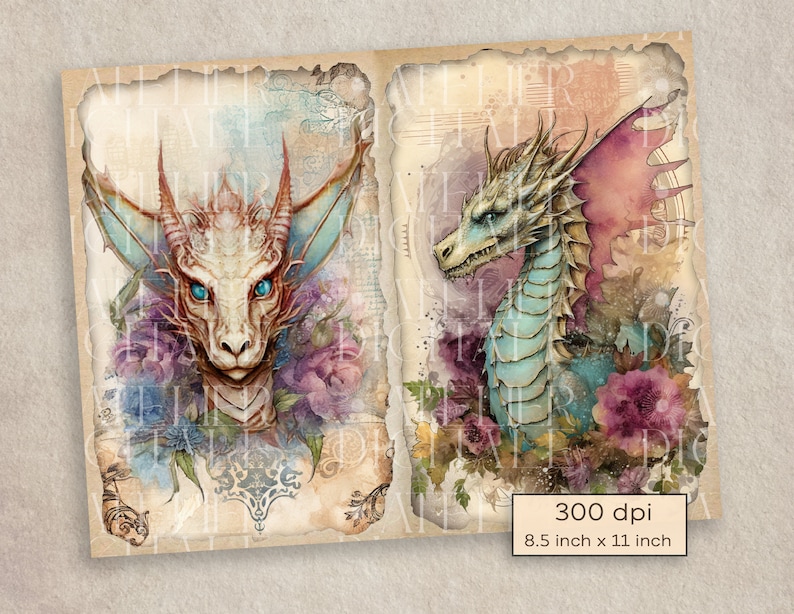 Dragon Journal Pages, Mystical Dragon, Junk Journal Kit, Blue, Fantasy ...