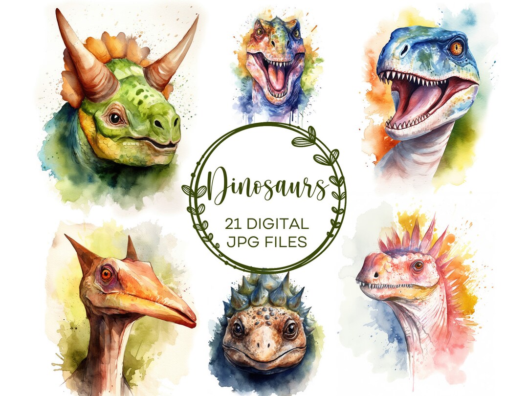 Watercolour Dinosaurs, Clipart Bundle, Stegasauraus T-rex Junk Journal ...