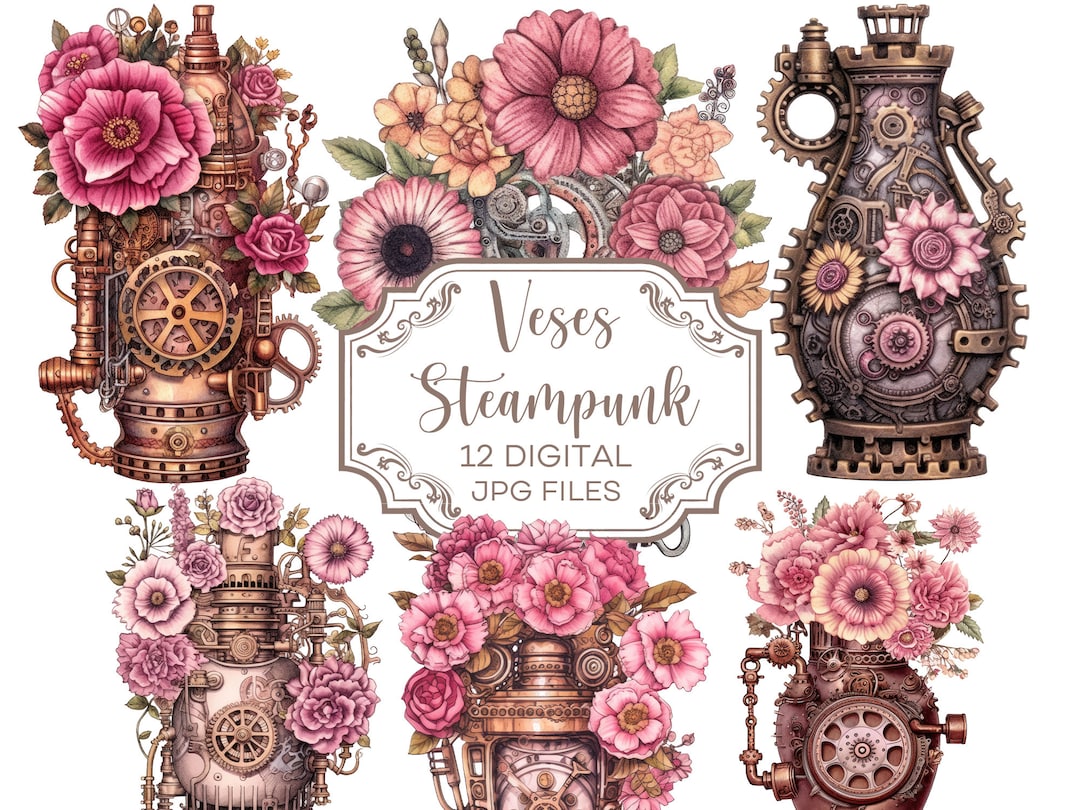 Steampunk Vase With Flowers Clipart Flowers Watercolor Floral Clipart ...