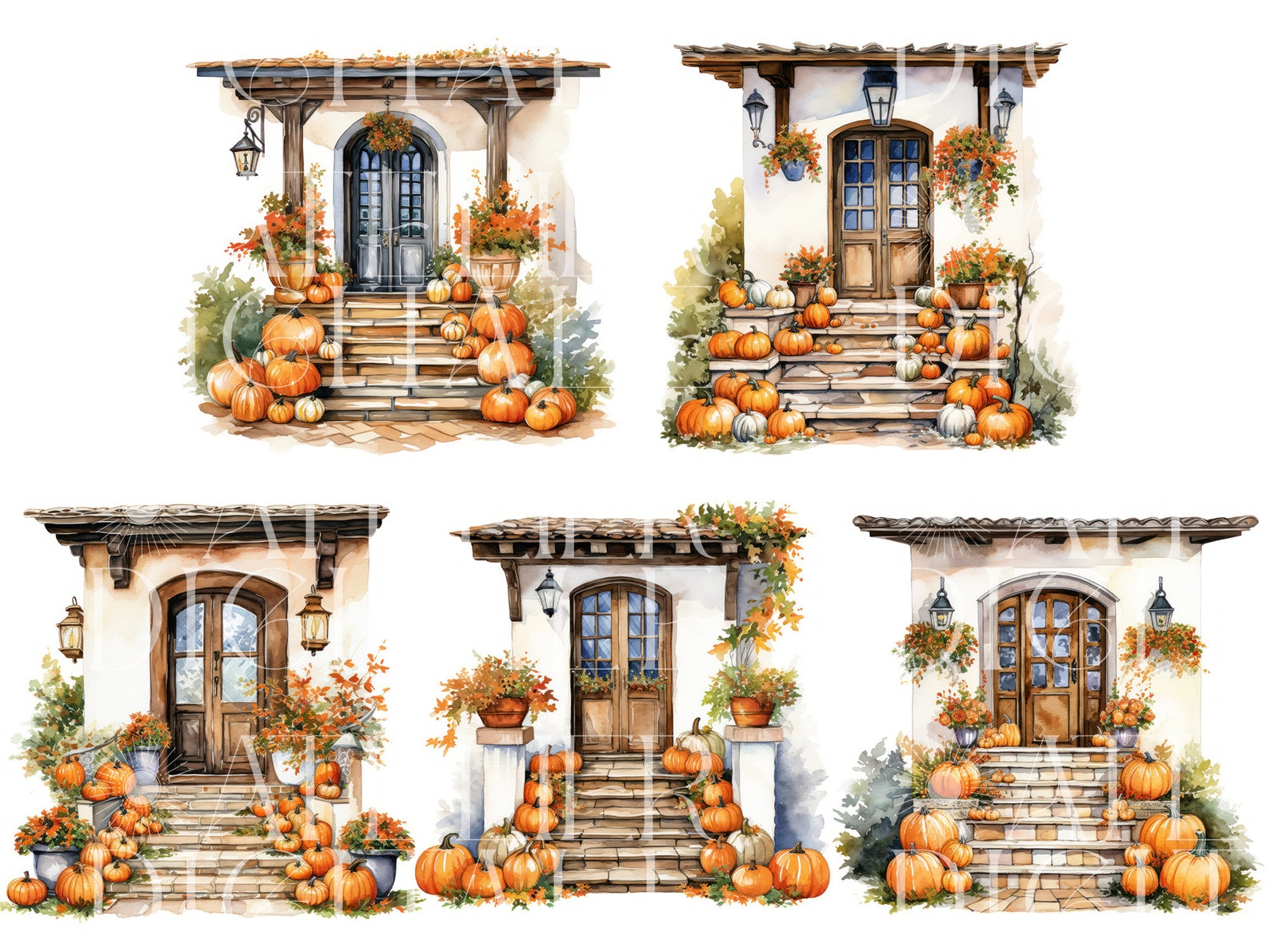 Watercolor Fall Scences Clipart Bundle Autumn Fall Front - Etsy