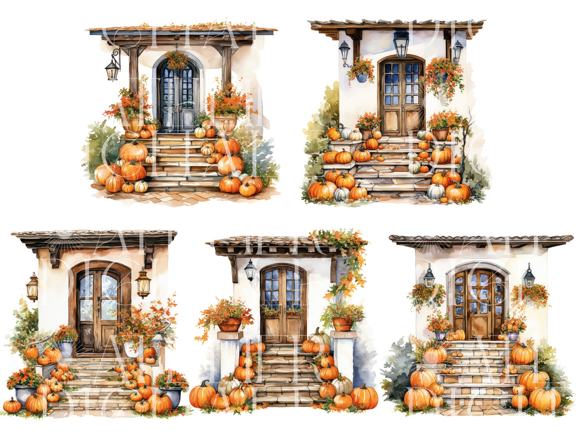 Watercolor Fall Scences Clipart Bundle Autumn Fall Front - Etsy
