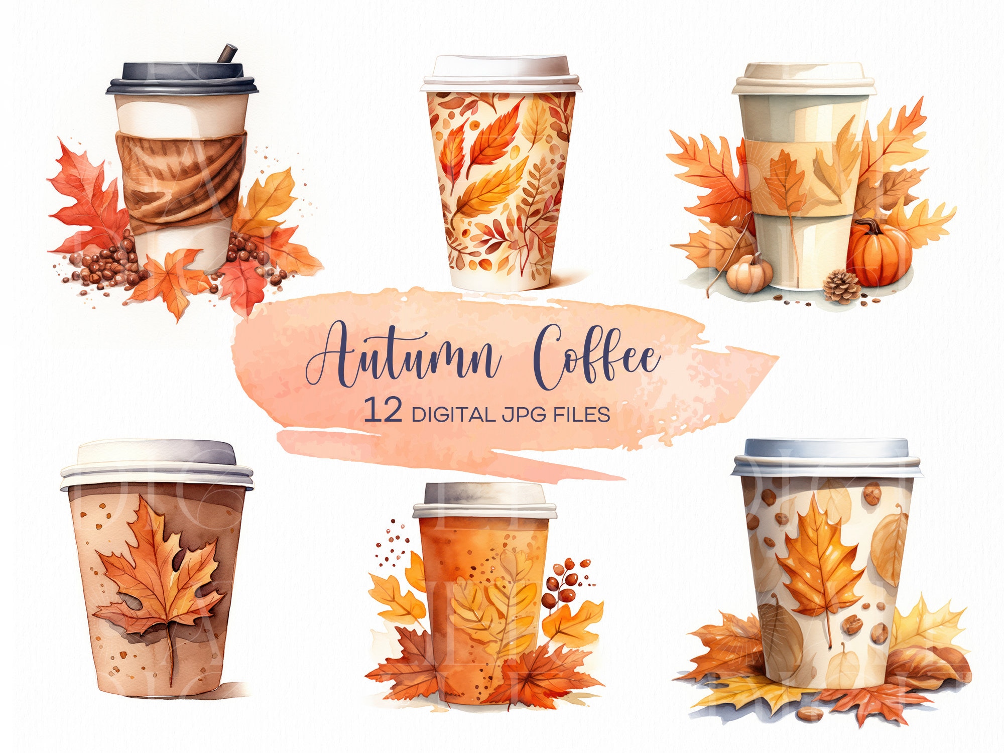 Watercolor Coffee Clipart, Cozy Autumn Clipart, Fall Clipart ...