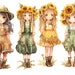 Sunflower Girls Clipart, Cute Digital Download Girls, Junk Journal ...