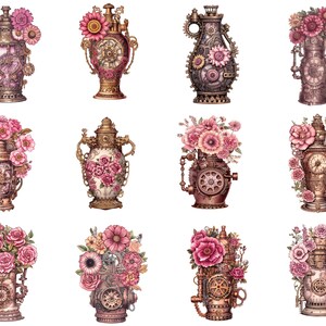 Steampunk Vase With Flowers Clipart Flowers Watercolor Floral Clipart ...