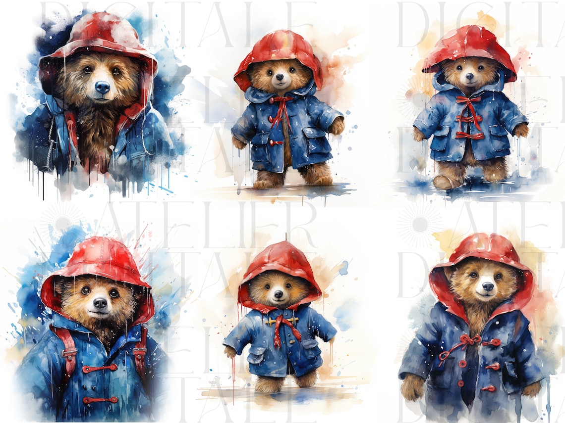 18 Watercolor Paddington Bear Clipart Images With Commercial License ...