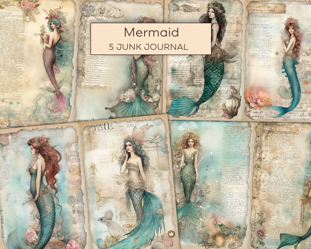 Watercolor Mermaid Junk Journal Printable Pages, Mermaids Junk Journal ...
