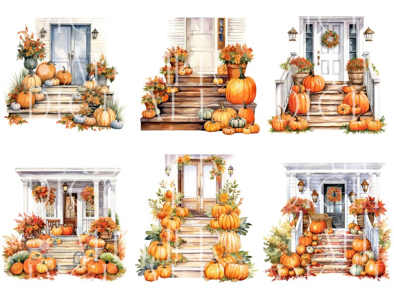 Watercolor Fall Scences Clipart Bundle Autumn Fall Front - Etsy