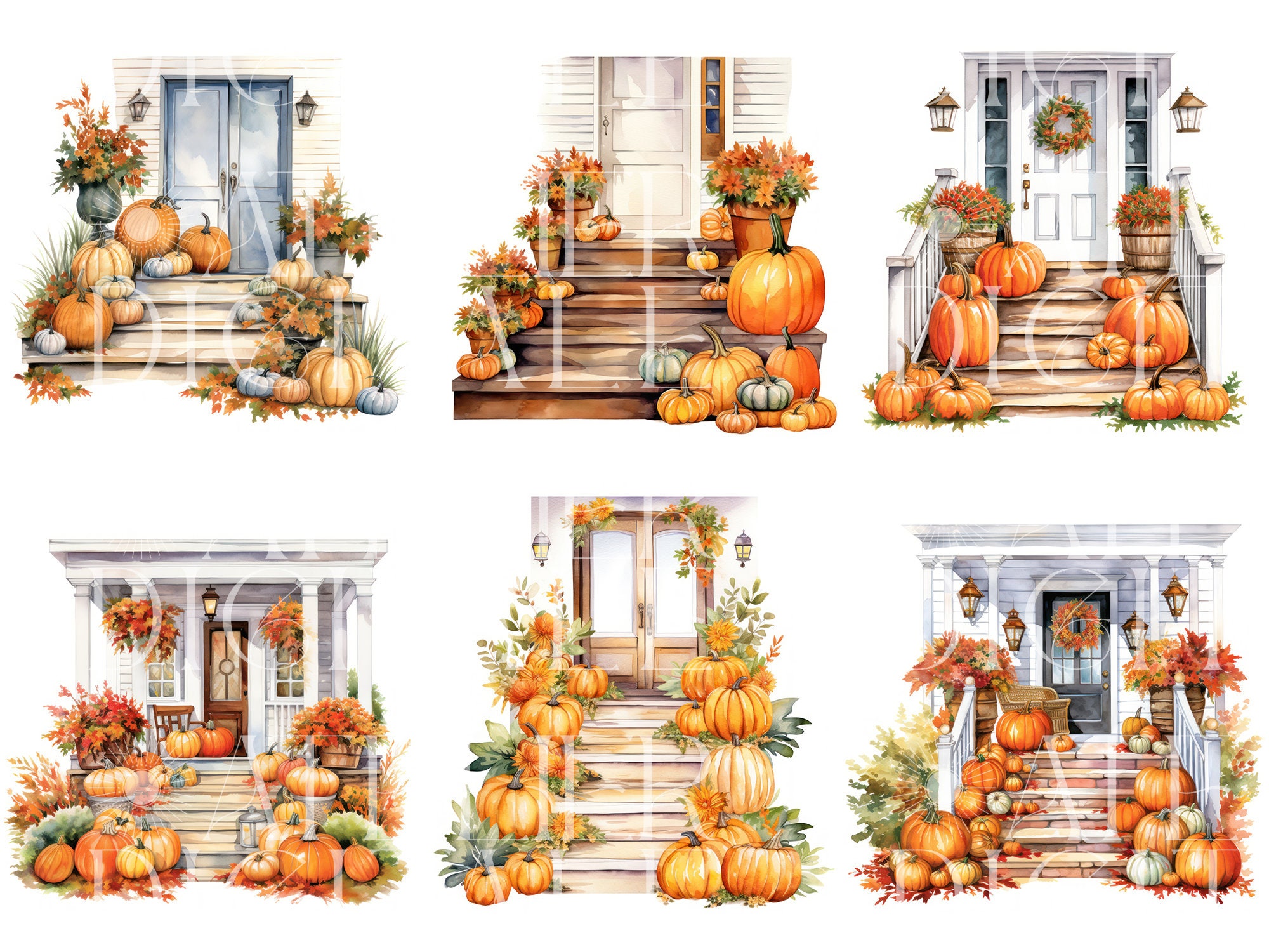 Watercolor Fall Scences Clipart Bundle Autumn Fall Front - Etsy