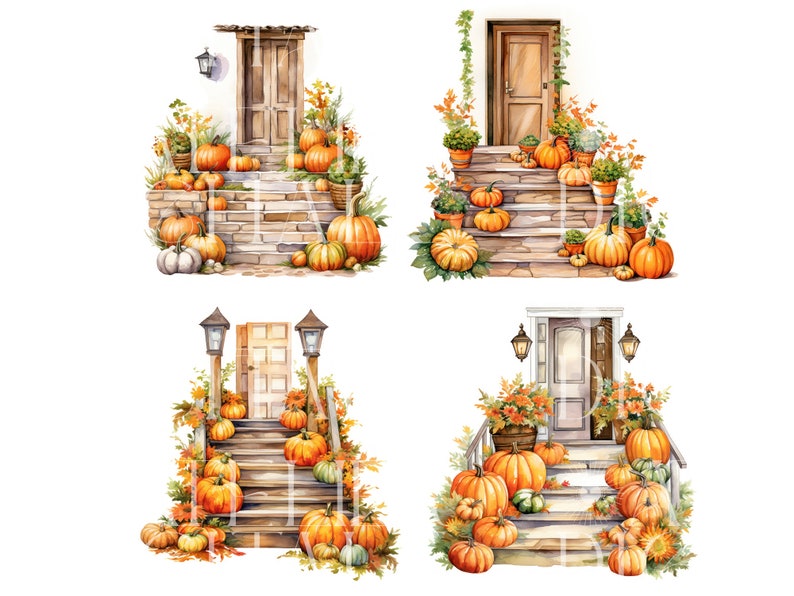 Watercolor Fall Scences Clipart Bundle Autumn Fall Front - Etsy