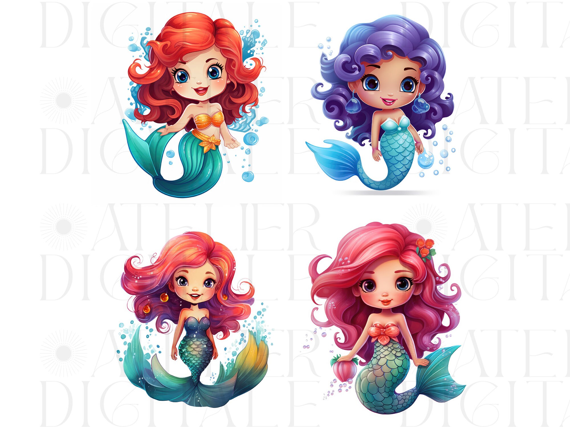 Mermaid Clipart, Fairy Tale, Magical Fantasy Clip Art, Nursery Decor ...