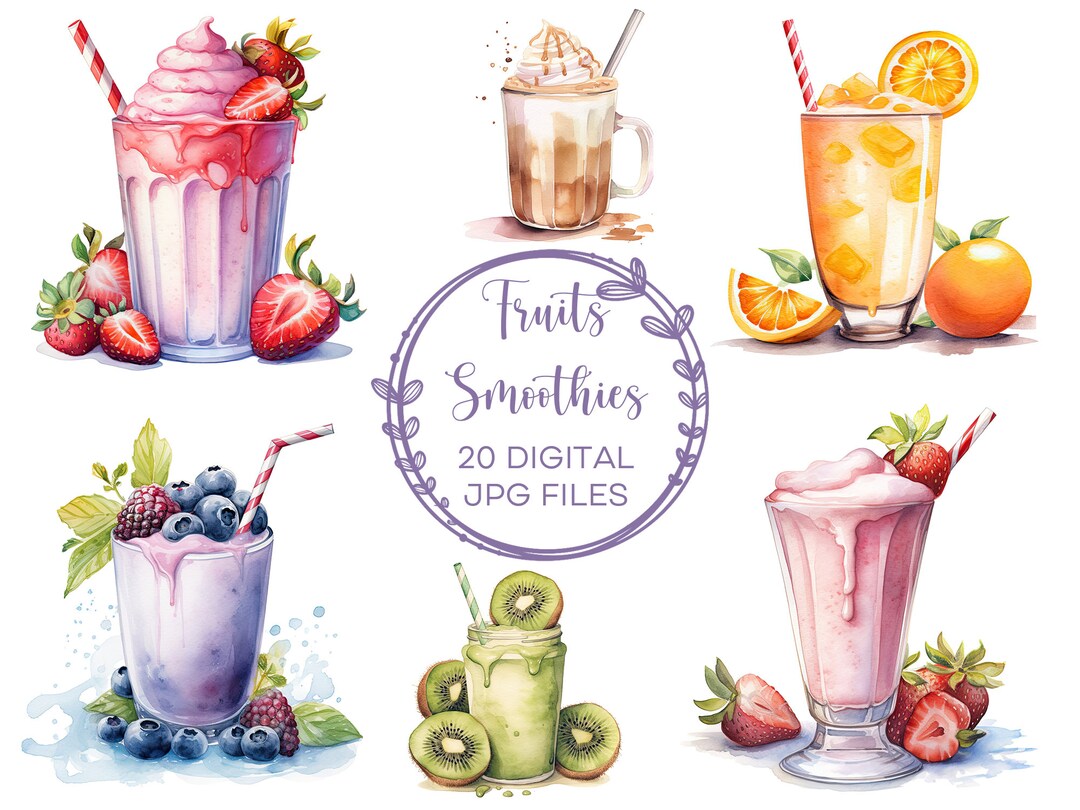 Watercolor Smoothie, Clipart Illustrations With Commercial License ...